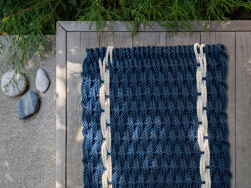 Navy with 2 Pearl Stripes Doormat – The Rope Co