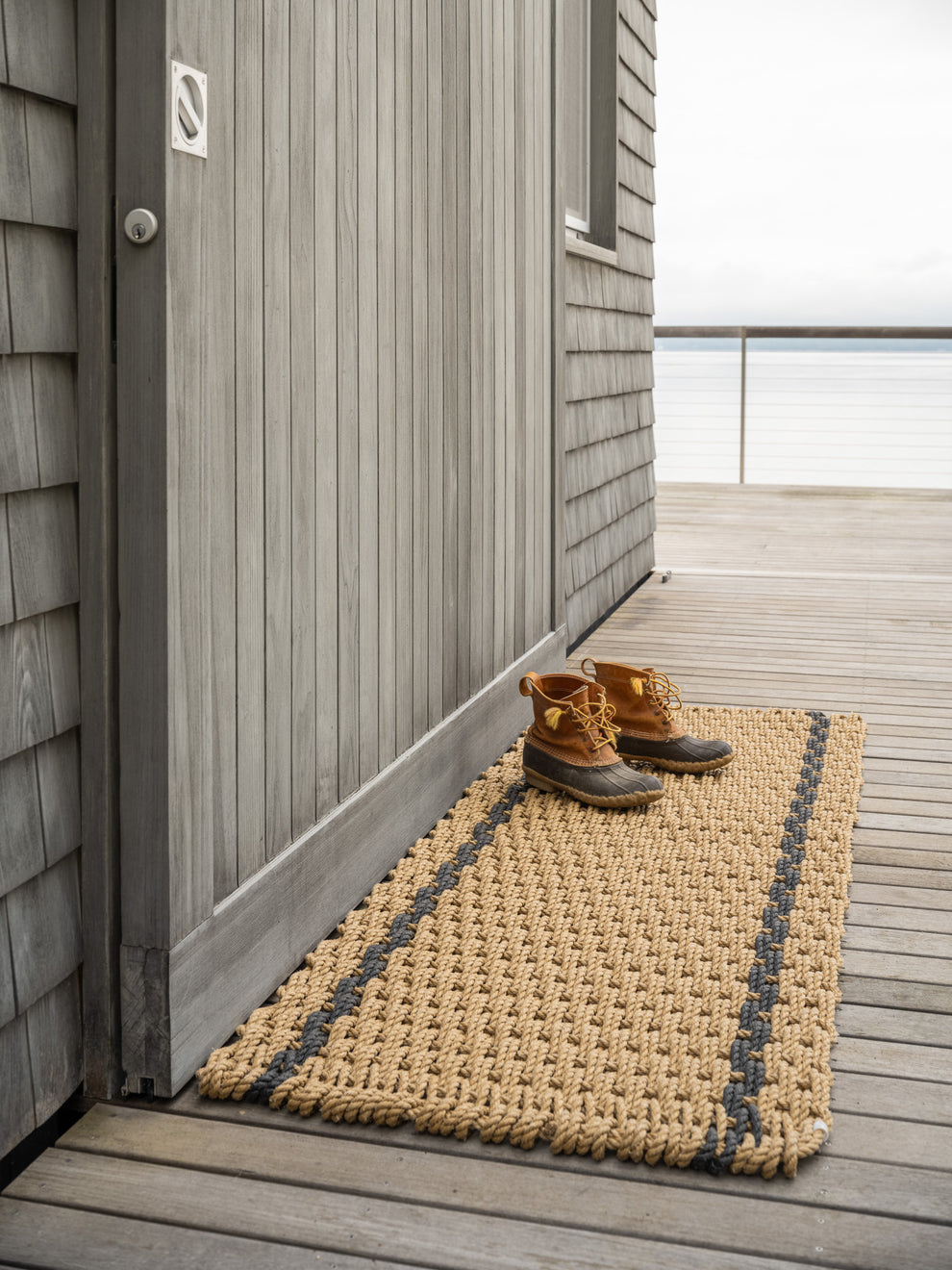 Wheat + Charcoal Stripes | Woven Rope Doormats | The Rope Co